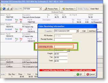 Receiving Parts in ProfitNet – CollisionLink Help Center